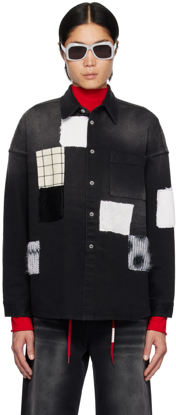 Black Patch Denim Shirt by Marni on Sale