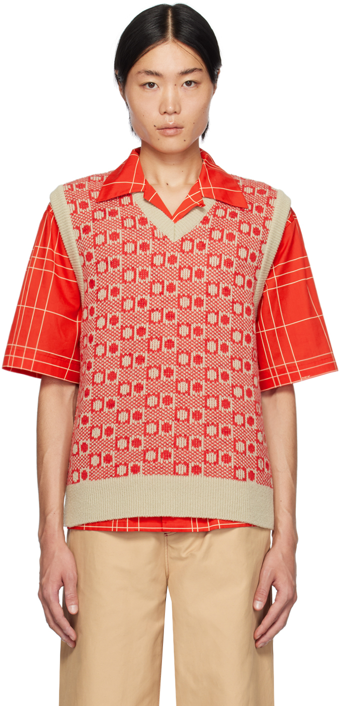 Gilet Rouge à Motif En Tricot Jacquard Marni En Solde