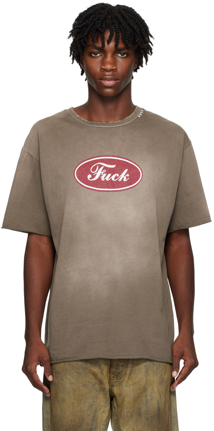 Brown Printed T-Shirt by Alchemist on Sale