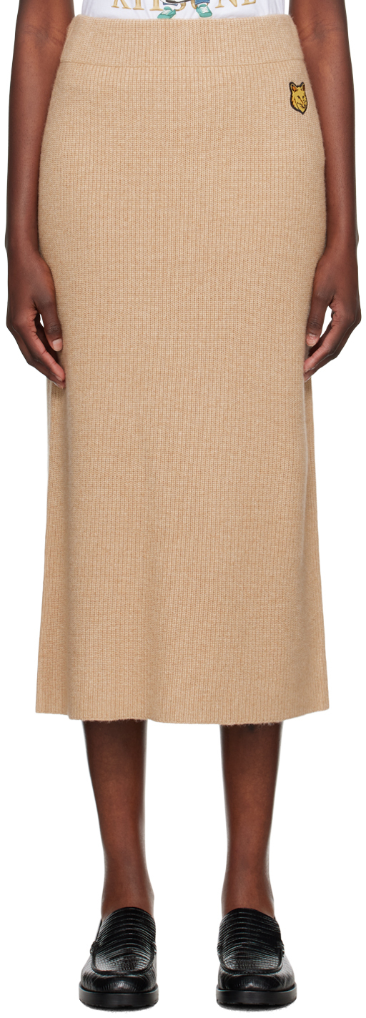 Beige Bold Fox Head Maxi Skirt by Maison Kitsuné on Sale