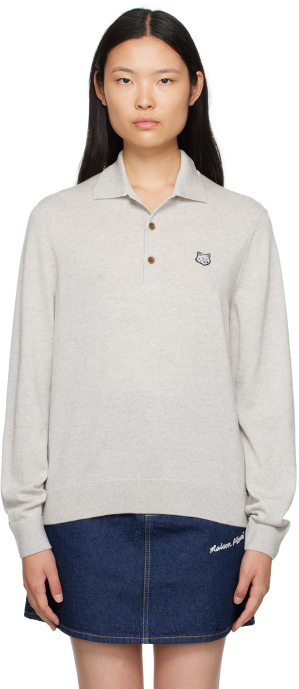 Gray Bold Fox Head Polo by Maison Kitsuné on Sale