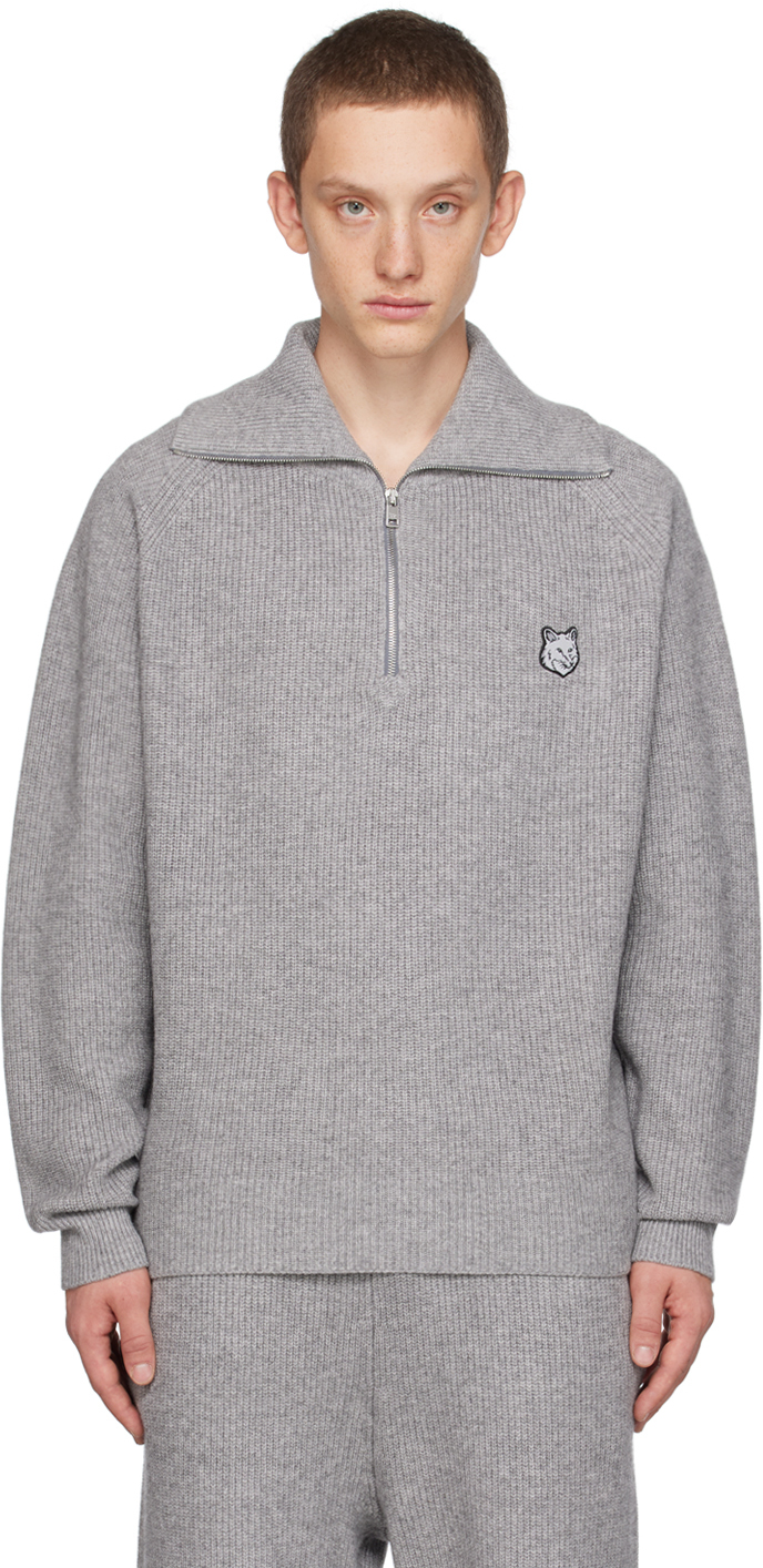 Gray Bold Fox Sweater by Maison Kitsuné on Sale