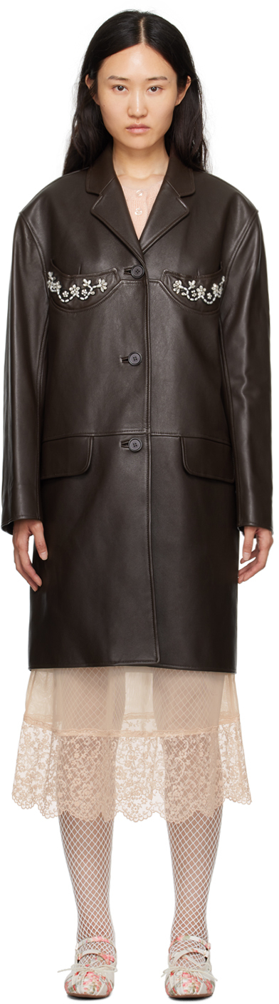 Simone Rocha: Brown Single-Breasted Leather Coat | SSENSE Canada