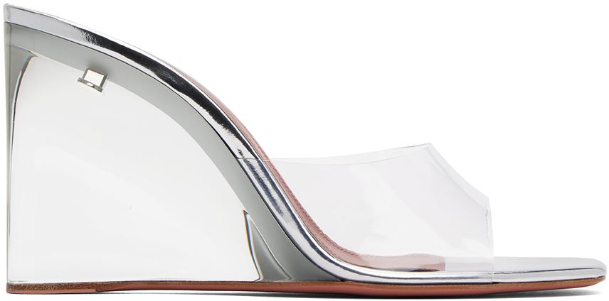 Transparent Lupita Glass Wedge Slippers by Amina Muaddi on Sale