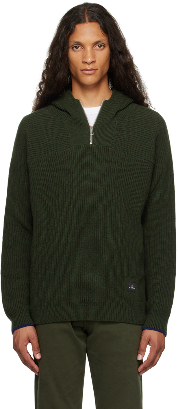 Pull à capuche vert à demi-glissière PS by Paul Smith en solde