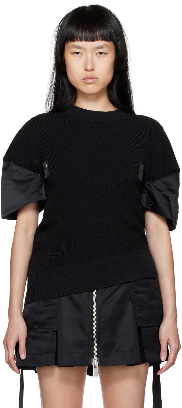 Pull noir à panneaux sacai en solde