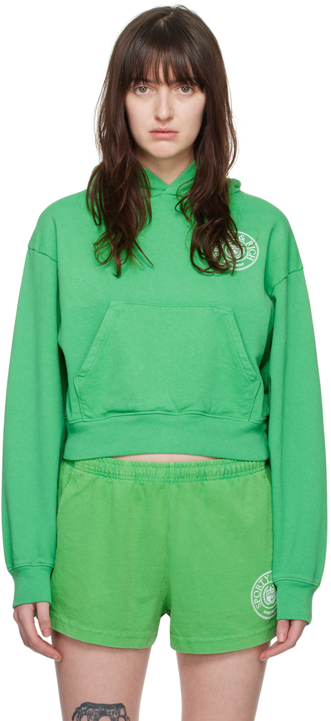 Green Connecticut Crest Hoodie by Sporty & Rich on Sale