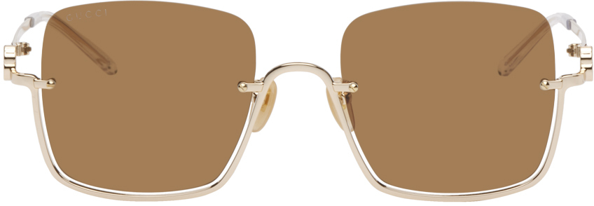Gucci: Gold Square Sunglasses | SSENSE UK