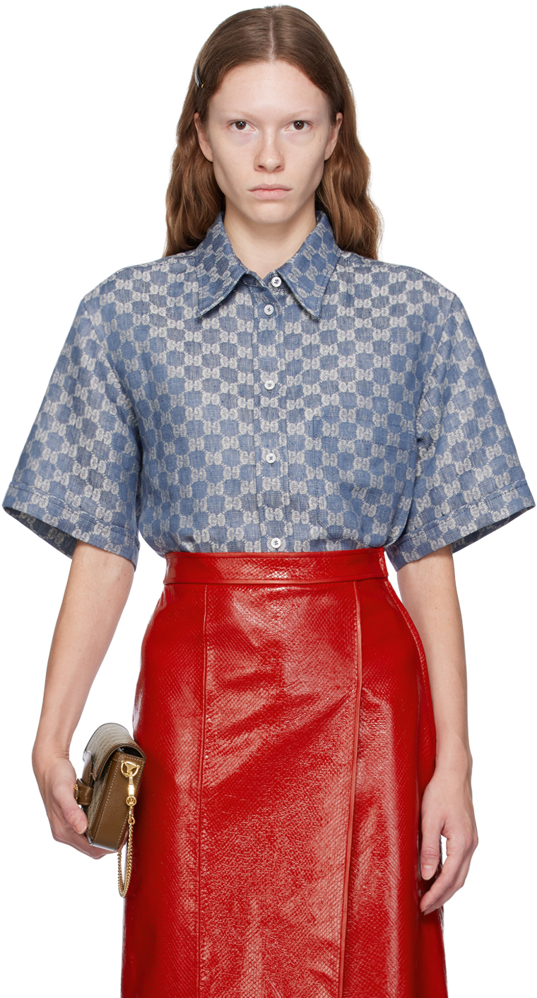 Gucci: Navy & Off-White GG Shirt | SSENSE
