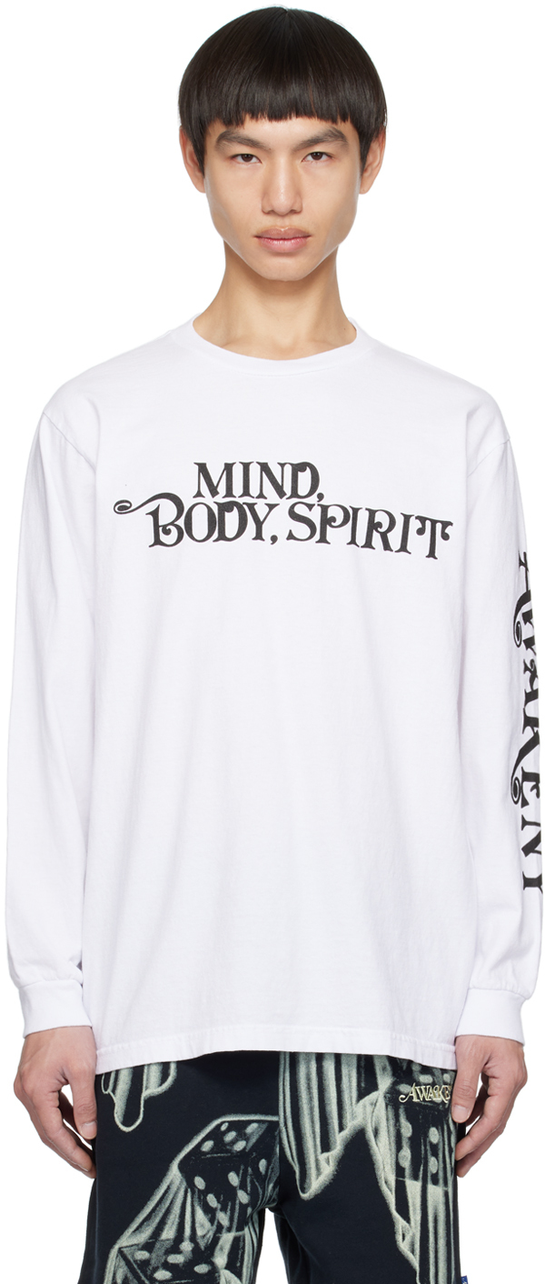 White 'Mind Body Spirit' Long Sleeve T-Shirt by Awake NY on Sale White 'Mind Body Spirit' Long Sleeve T-Shirt by Awake NY on Sale