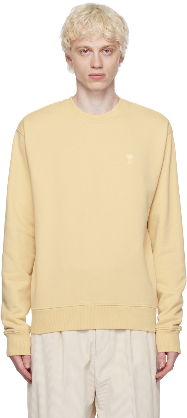Pull molletonné jaune à logo Ami de cœur AMI Paris en solde