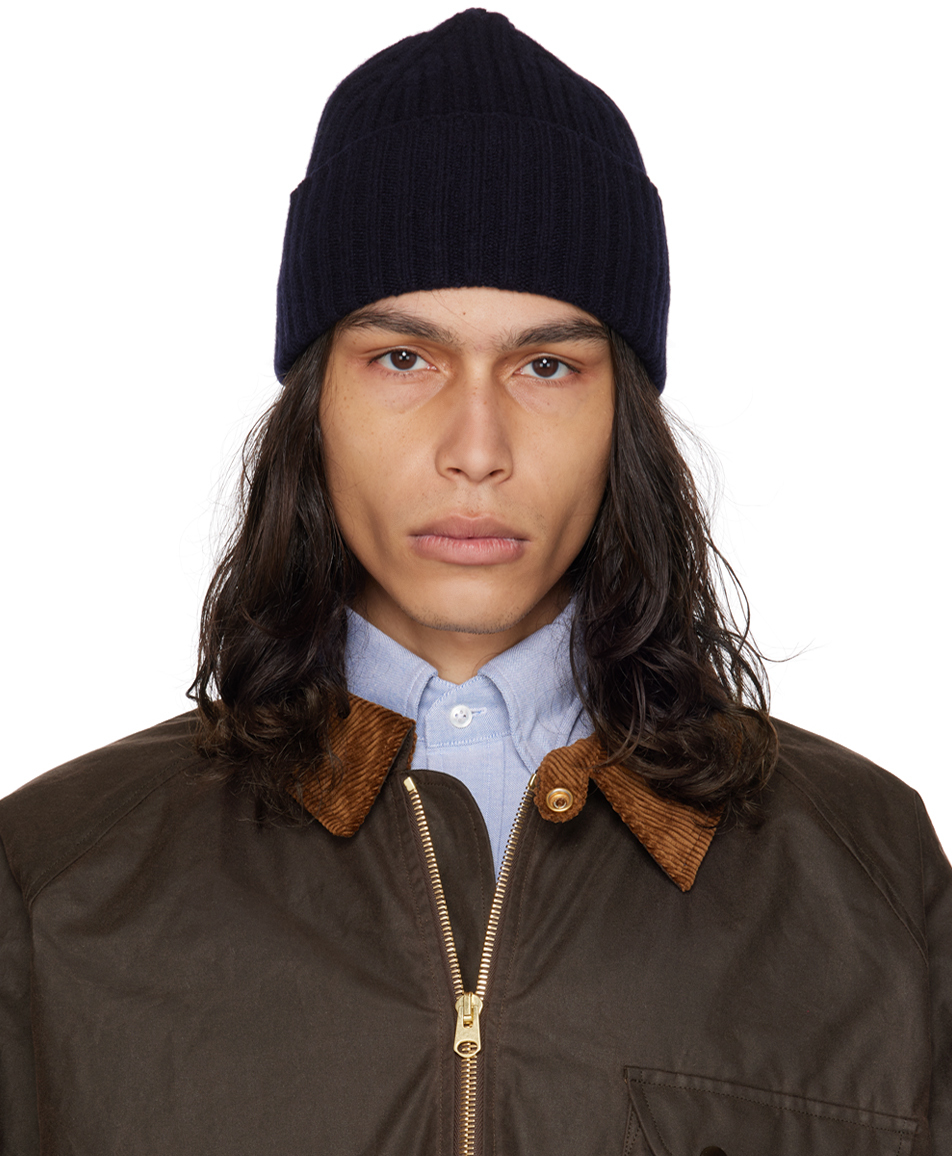 Drake's: Bonnet bleu marine en tricot côtelé | SSENSE France