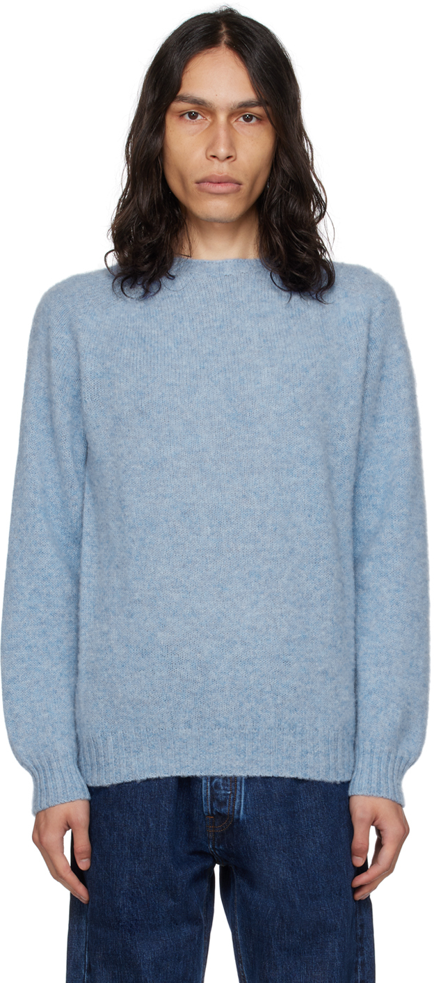 Drake's: Blue Brushed Sweater | SSENSE UK