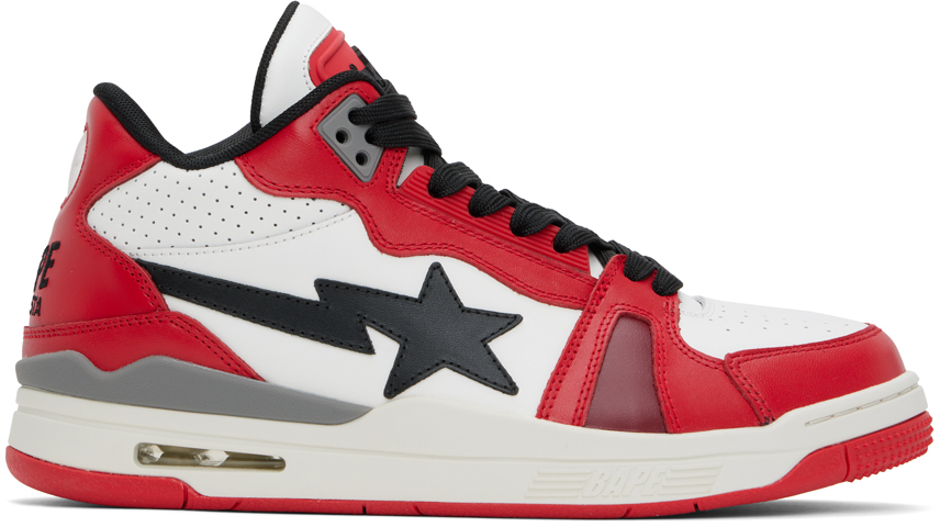 BAPE: Red & White Clutch Sta #1 Sneakers | SSENSE