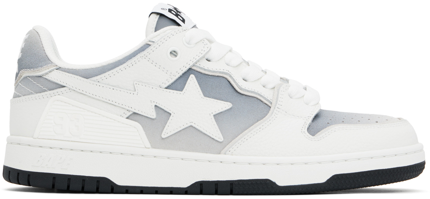 BAPE: White & Gray Sk8 Sta #4 Sneakers | SSENSE Canada