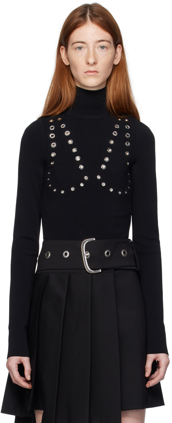 Col roulé noir à œillets Off-White en solde