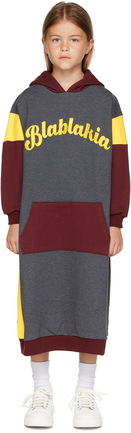 Kids Gray & Burgundy Hooded Dress by BlabLakia | SSENSE