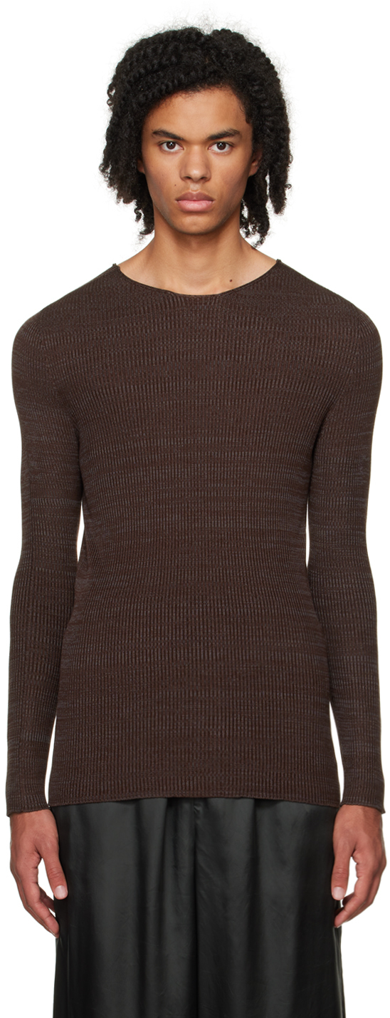 Burgundy Marled Long Sleeve T Shirt By Rier On Sale