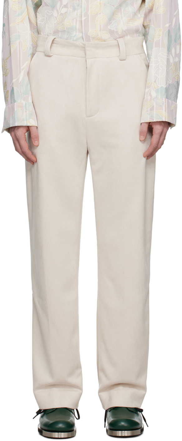 Beige Faux-Suede Trousers by young n sang on Sale