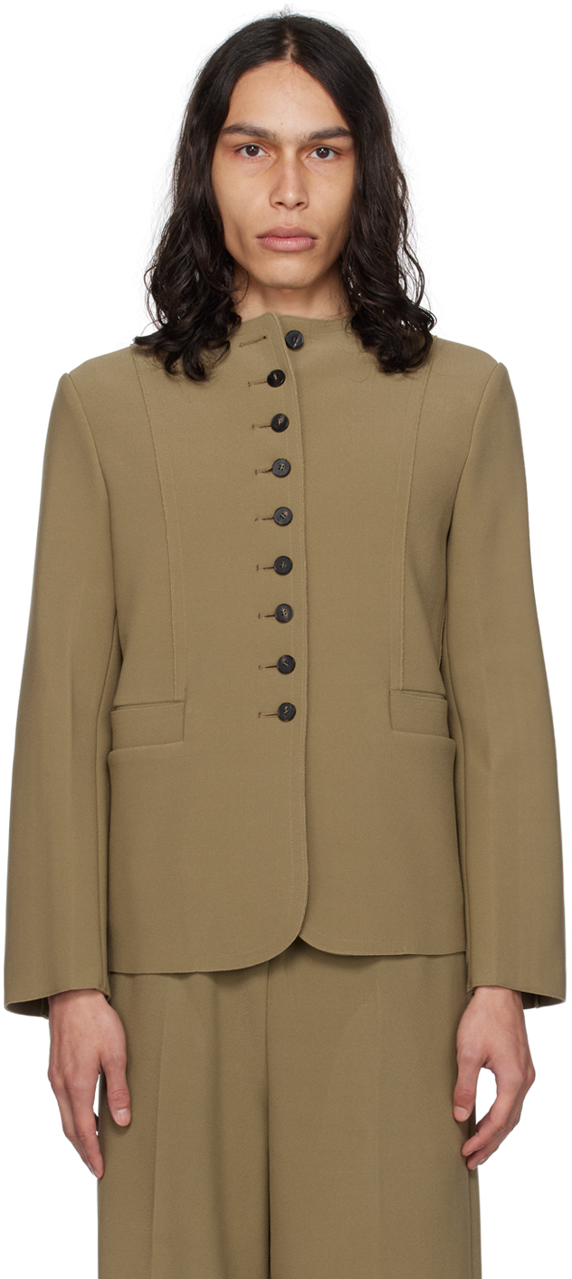 Khaki Single Jacket by Birrot on Sale