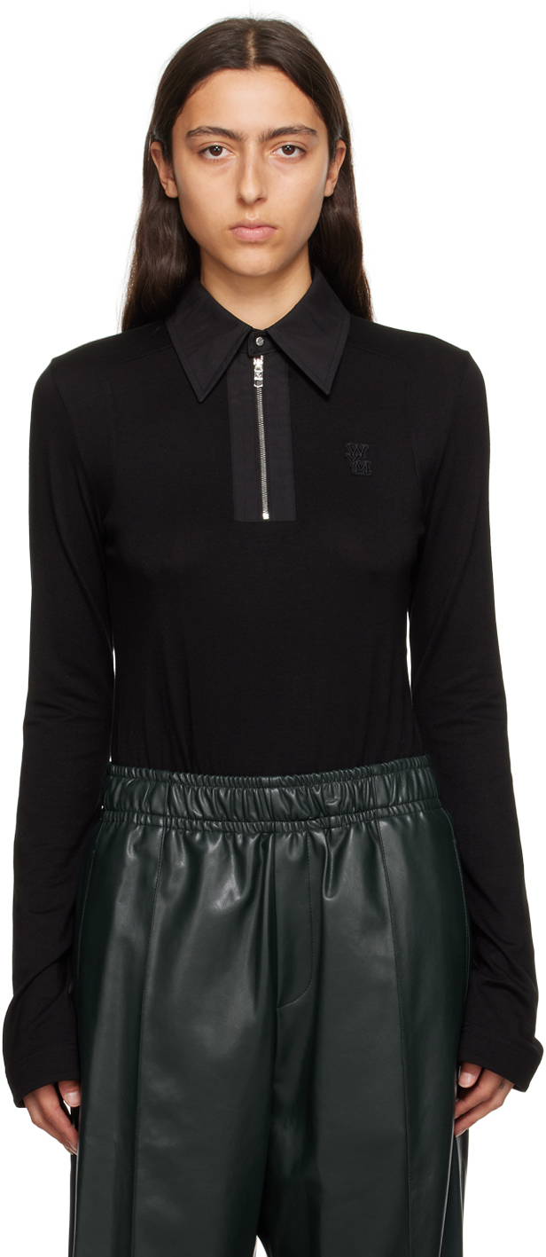 Black Half-Zip Bodysuit by WOOYOUNGMI on Sale