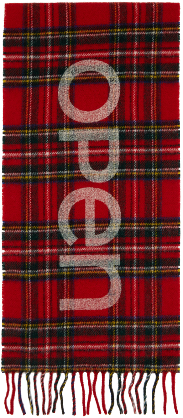 Red Check Scarf by OPEN YY on Sale