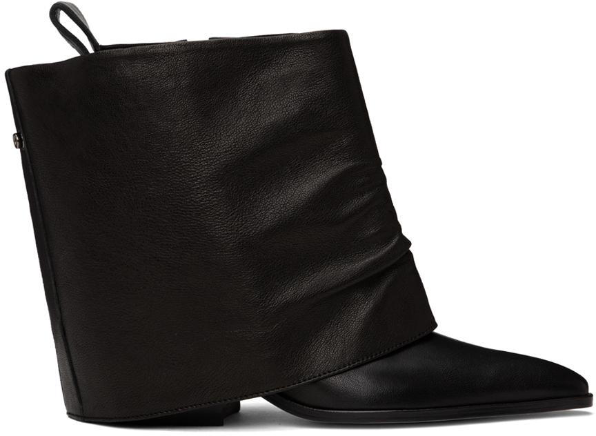 Black Detachable Warmer Western Boots by OPEN YY on Sale