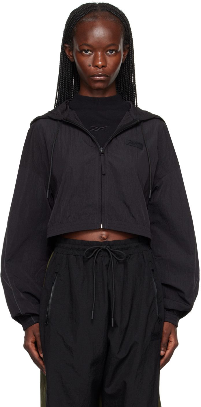 Black Hooded Jacket by Reebok Classics on Sale