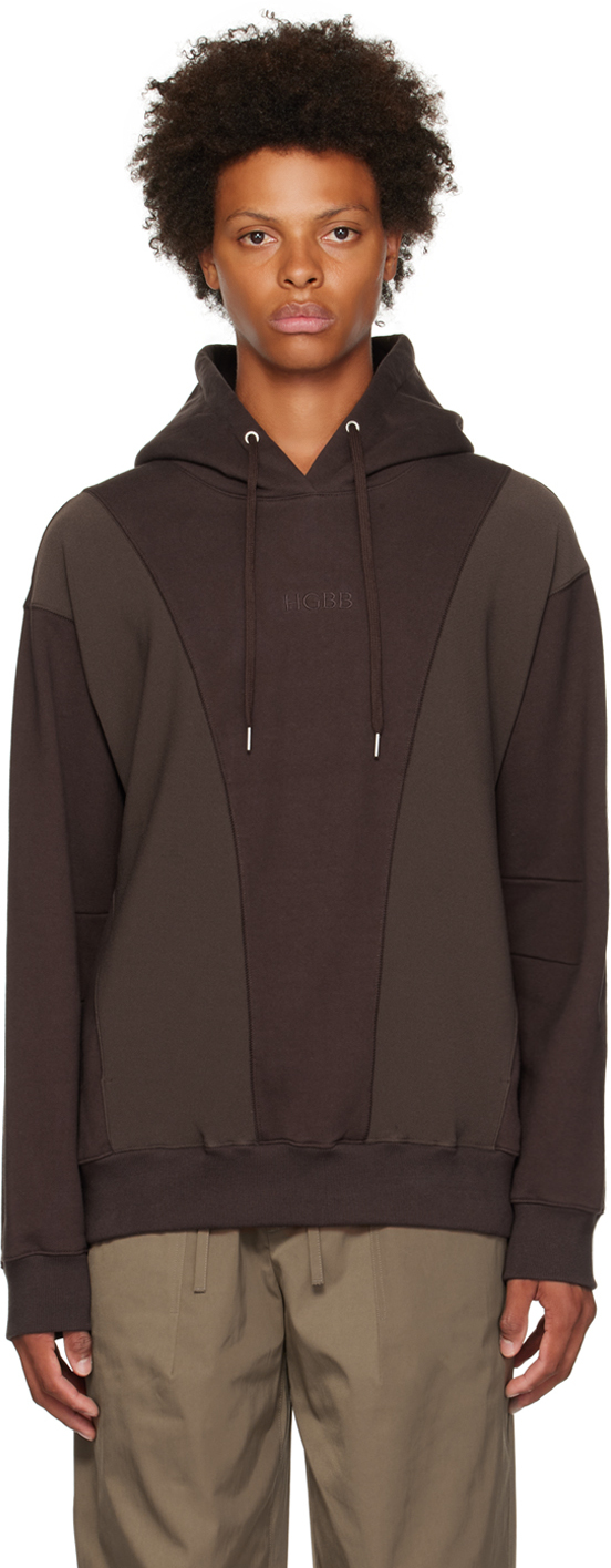 Brown Sierra Hoodie by HGBB STUDIO on Sale
