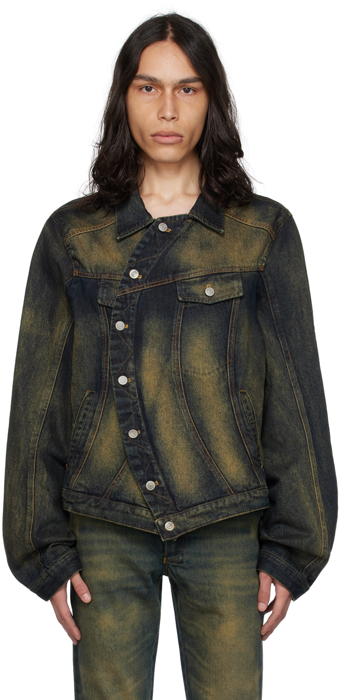 EGONlab: Blouson asymétrique bleu en denim | SSENSE France