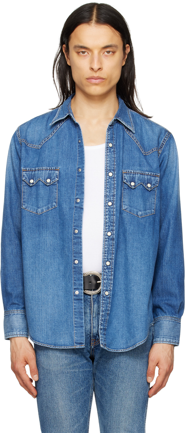 Indigo Western Denim Shirt by The Letters on Sale