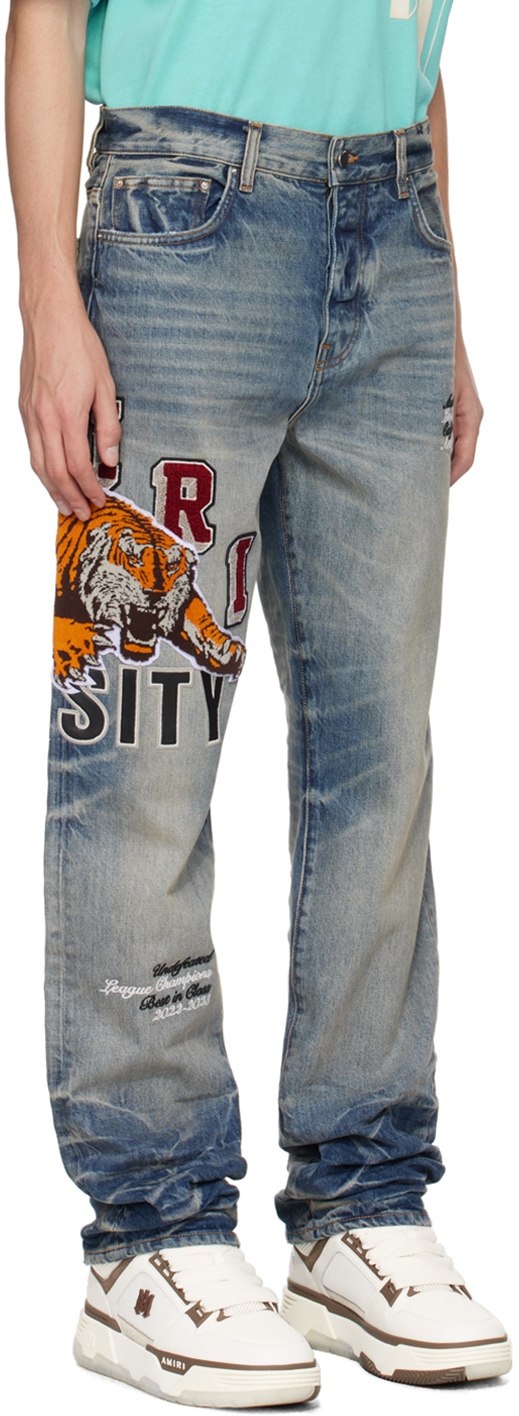 Amiri Varsity Tiger Patch Embroidered Straight Leg Jeans In Vintage ...