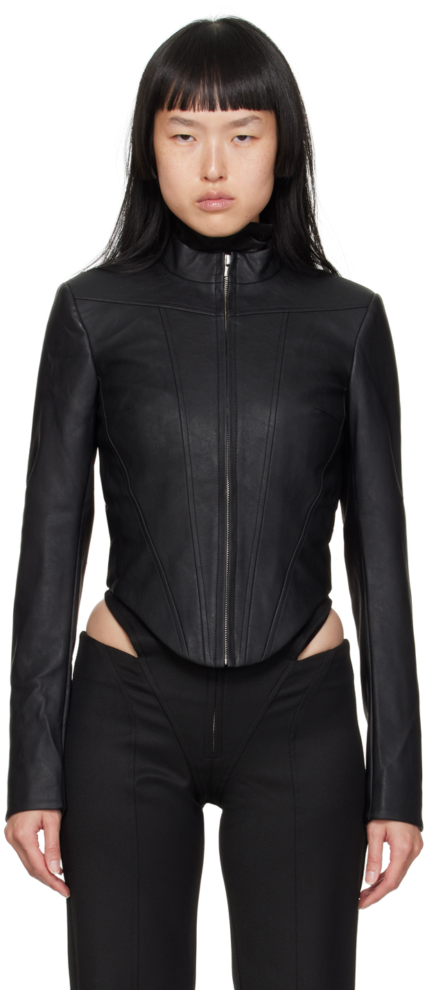 Black Matte Faux-Leather Jacket by MISBHV on Sale
