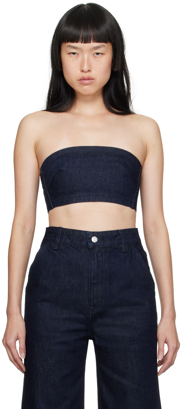 Blue Lilah Denim Tank Top by Grlfrnd on Sale
