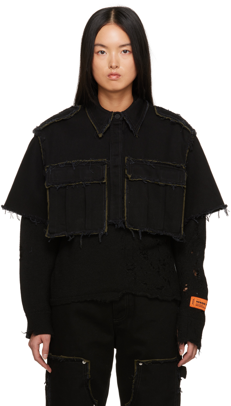 Heron Preston: Black Rebuilt Denim Shirt | SSENSE