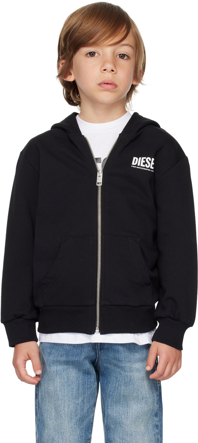Kids Black Printed Hoodie by Diesel on Sale