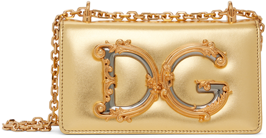Dolce&Gabbana: Gold Calfskin Phone Bag | SSENSE