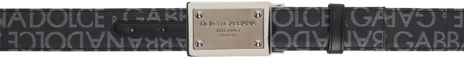 Black Coated Jacquard Logo Tag Belt by Dolce&Gabbana on Sale