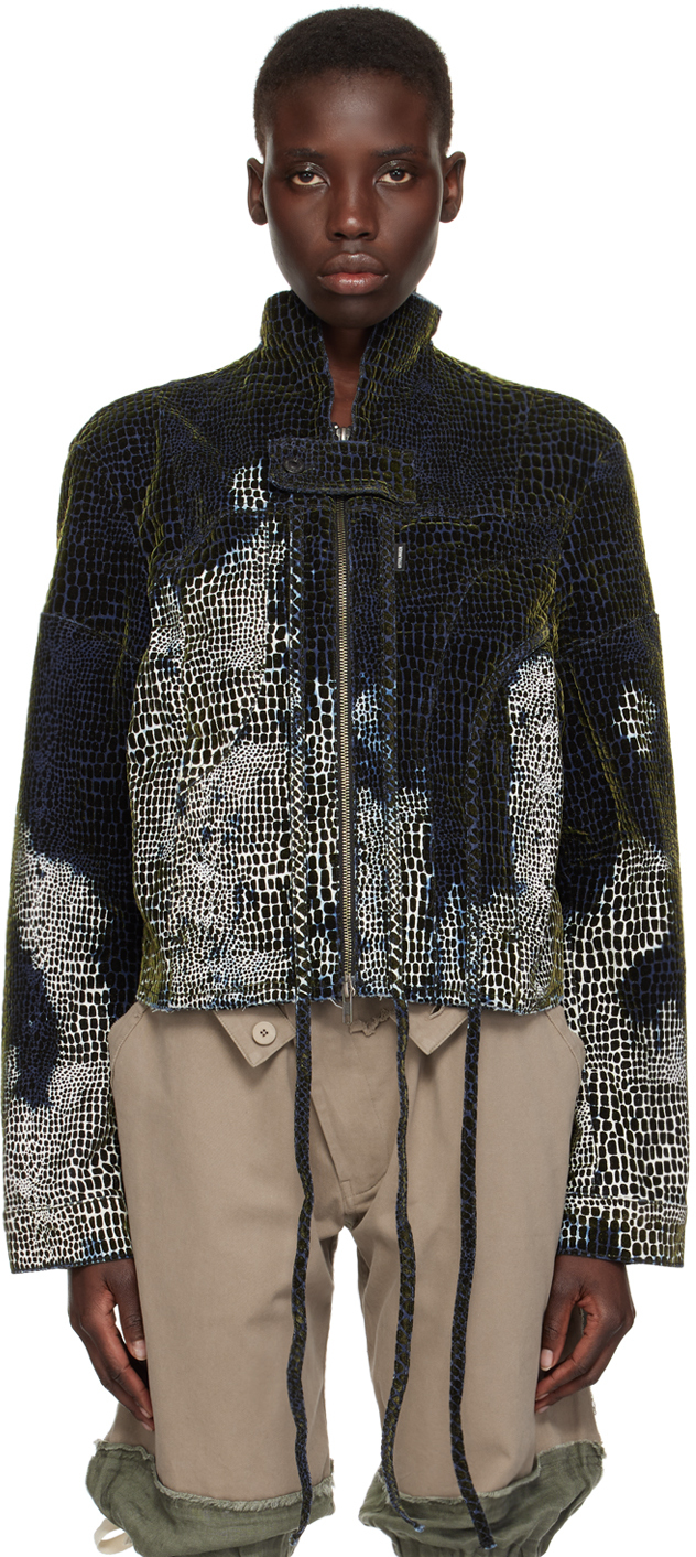 Blue Pattern Denim Jacket by Ottolinger on Sale