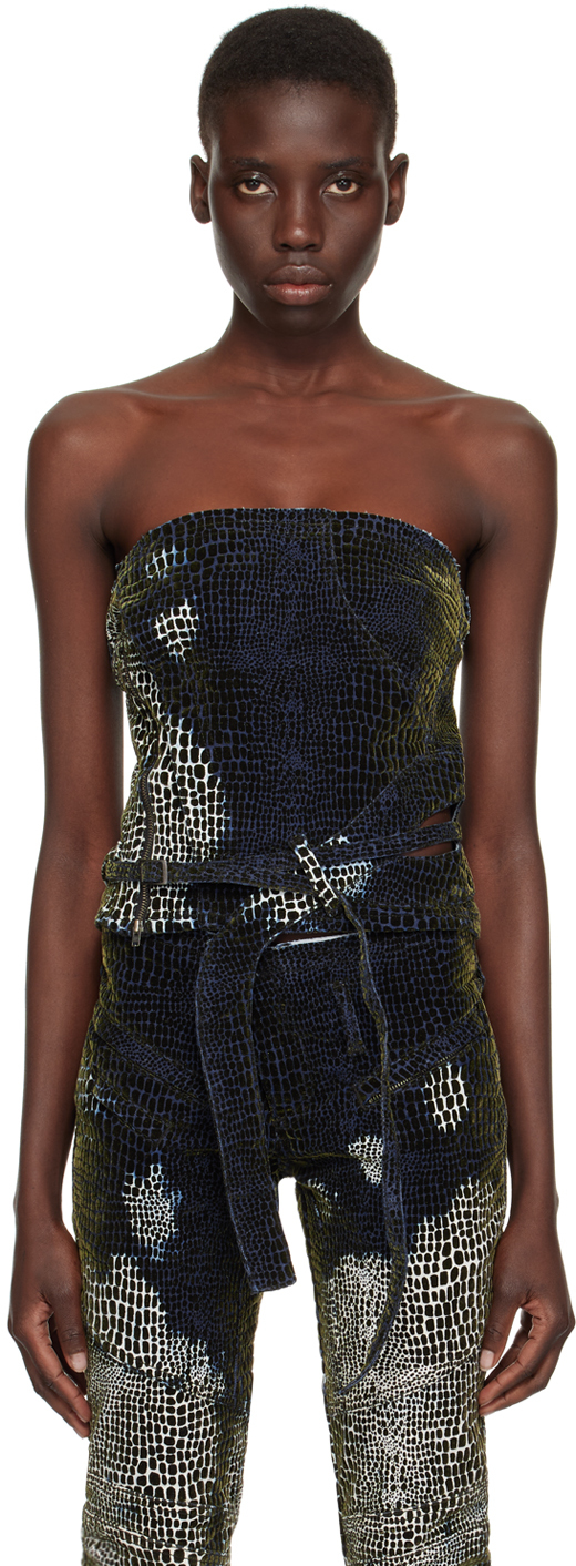 Blue Pattern Denim Tank Top by Ottolinger on Sale
