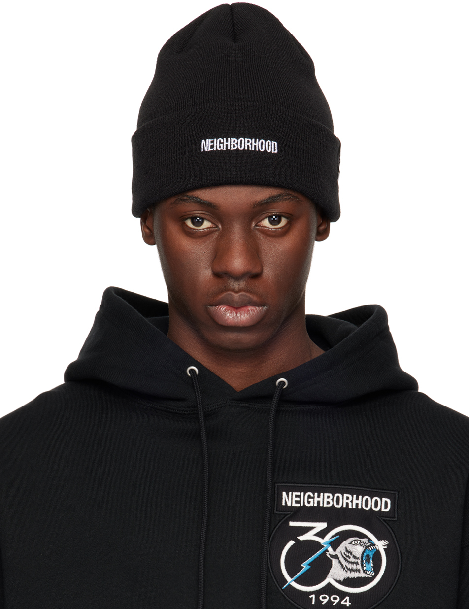 Black CI Embroidery Beanie by Neighborhood on Sale