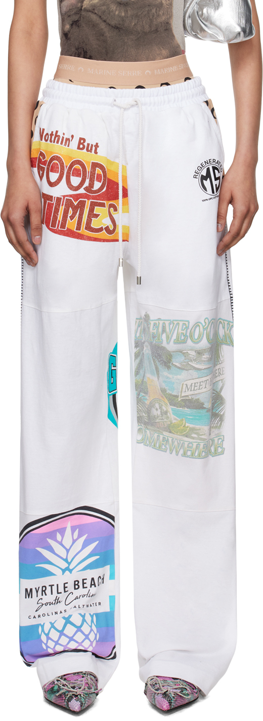 White Regenerated Graphic Lounge Pants by Marine Serre on Sale