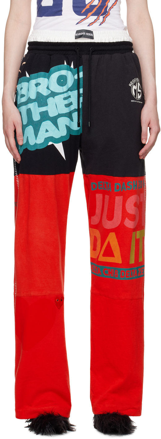 Red & Black Regenerated Graphic Lounge Pants by Marine Serre on Sale