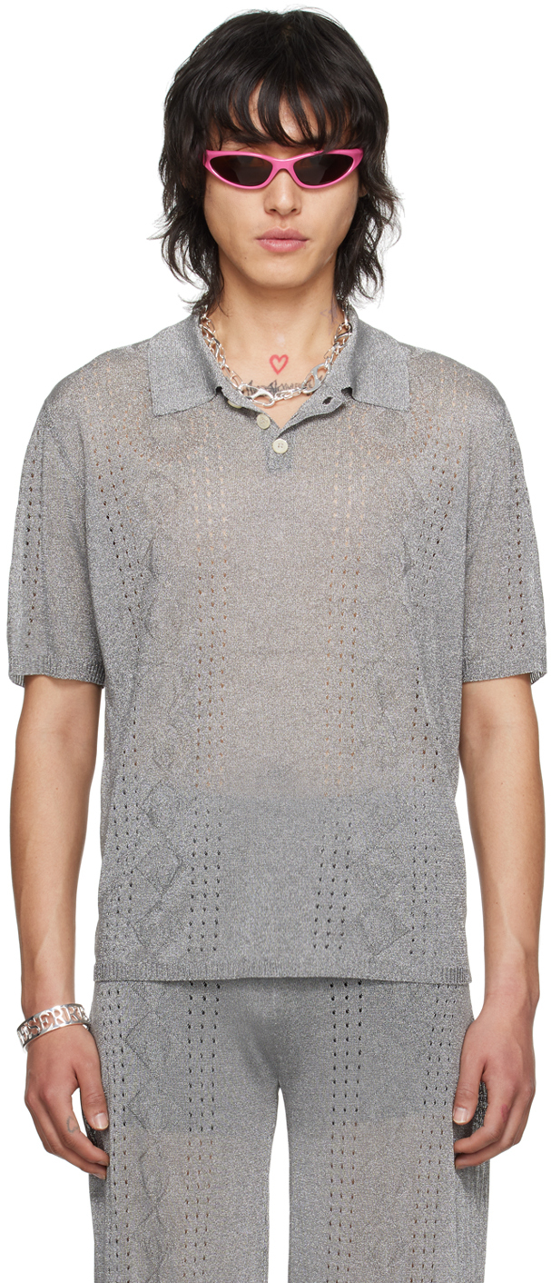 Silver Metallic Polo by Marine Serre on Sale