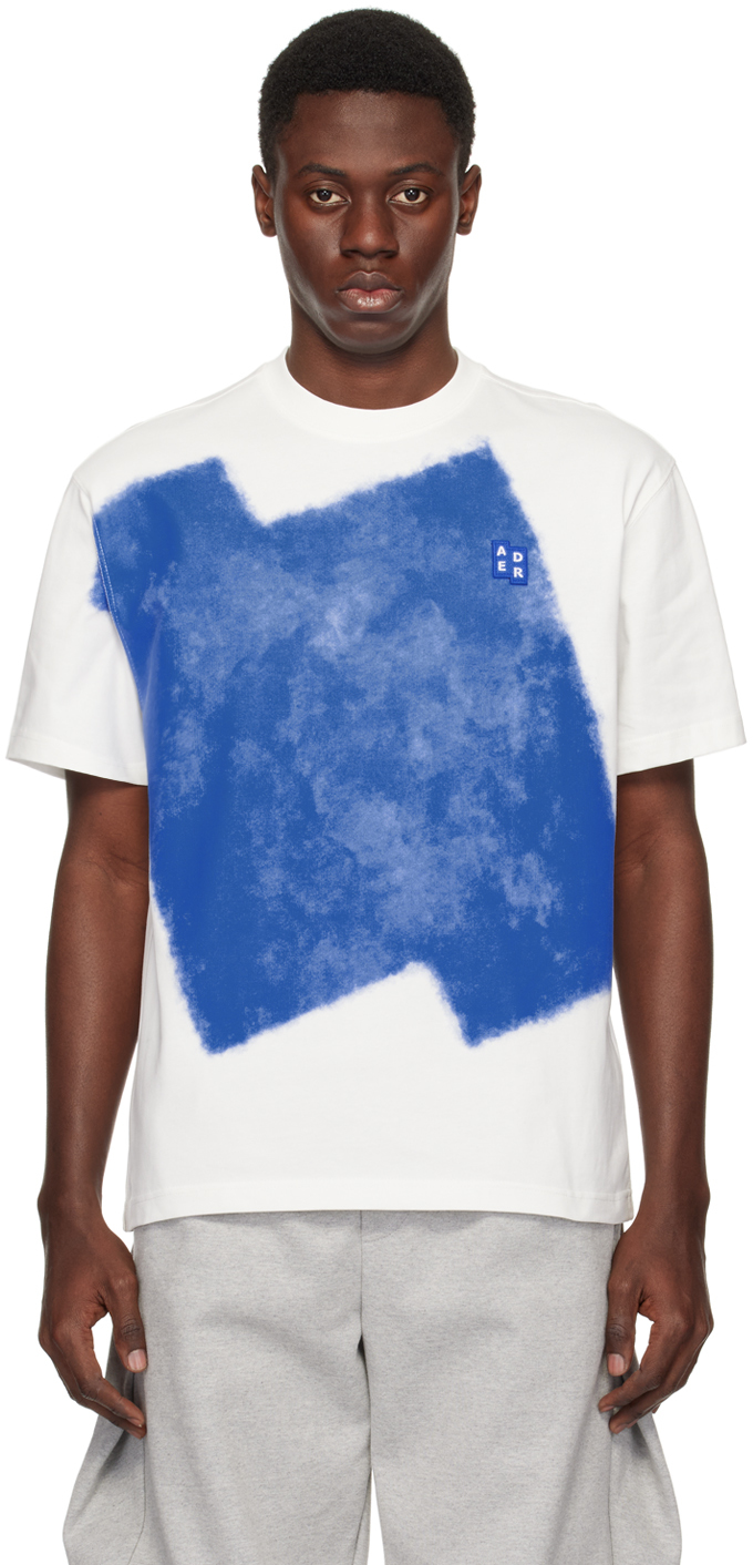 White & Blue Significant Print T-Shirt by ADER error on Sale