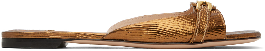 Bronze Stamped Lizard Leather Slides by TOM FORD on Sale