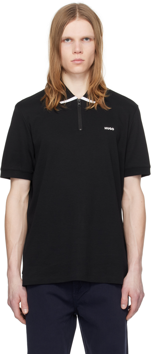 Black Zip Placket Polo by Hugo on Sale
