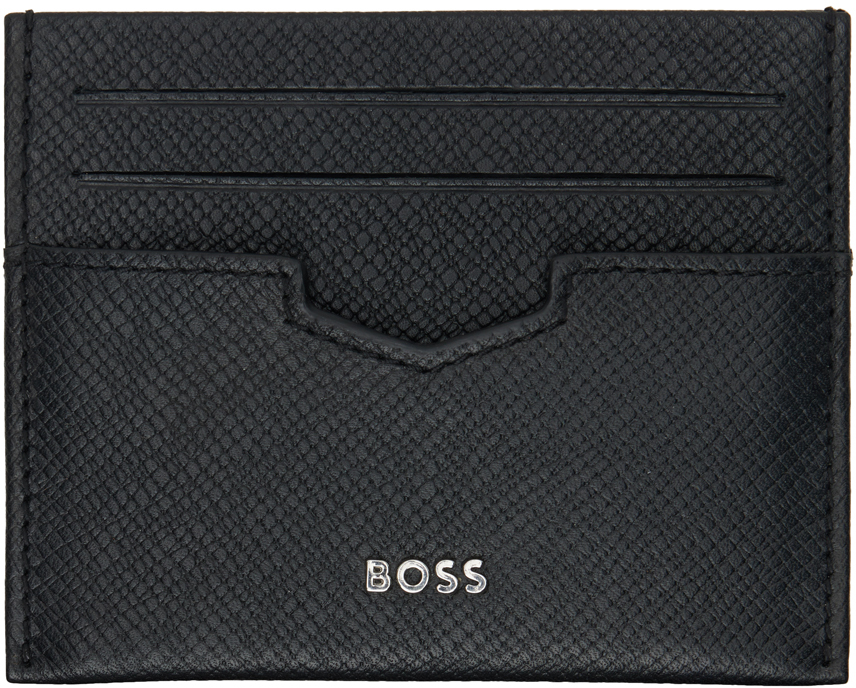 Black Leather Card Holder by BOSS on Sale