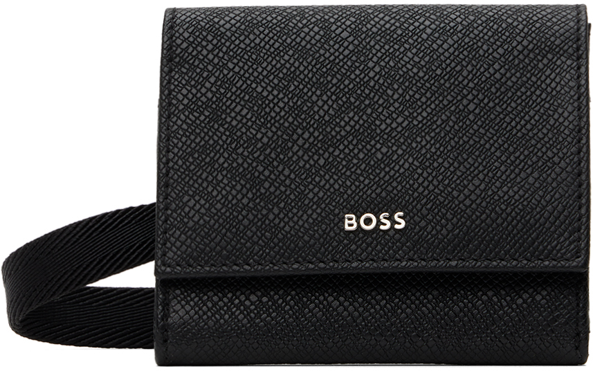 Black Shotgun Neck Wallet by BOSS on Sale