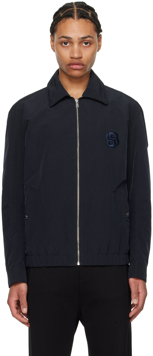 Navy Double Monogram Jacket by BOSS on Sale